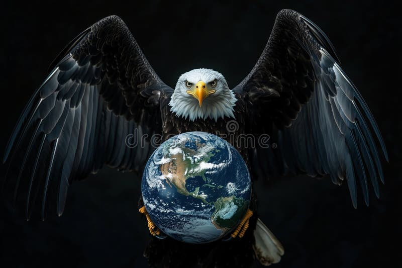 Flying American Eagle Holds the Globe Ai Photo Stock Illustration ...