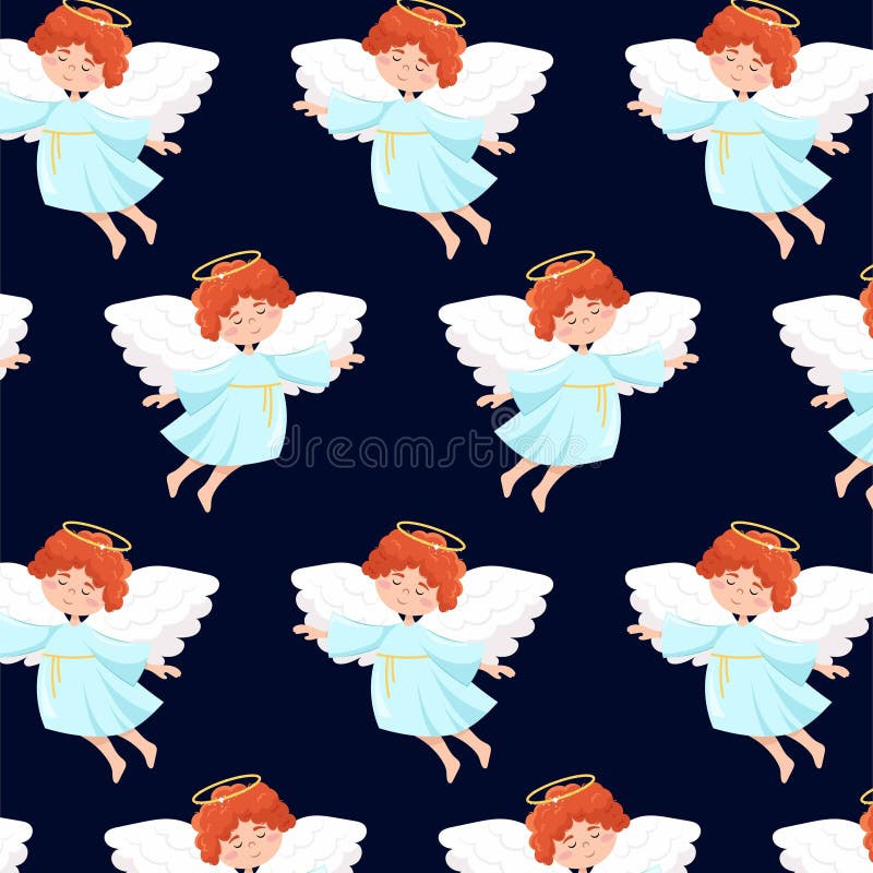 Flying Angel in Flat Style. Pattern with a Cute Angel Stock Vector ...
