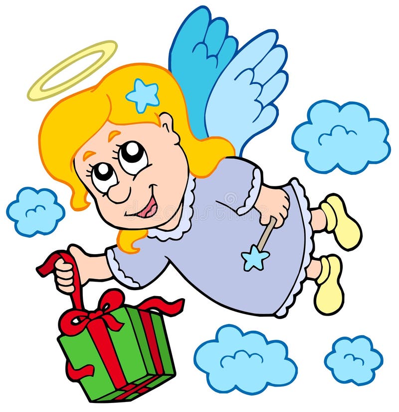 Flying angel with gift stock vector. Illustration of cloud - 11666274