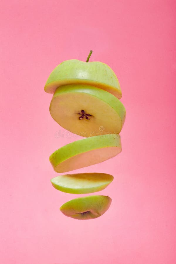 Flying Apple with Splashes of Apple Juice and Mint Stock Image - Image ...