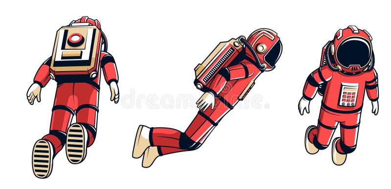 Flying Astronaut in a Spacesuit, Rear, Side, Front View Stock Vector ...
