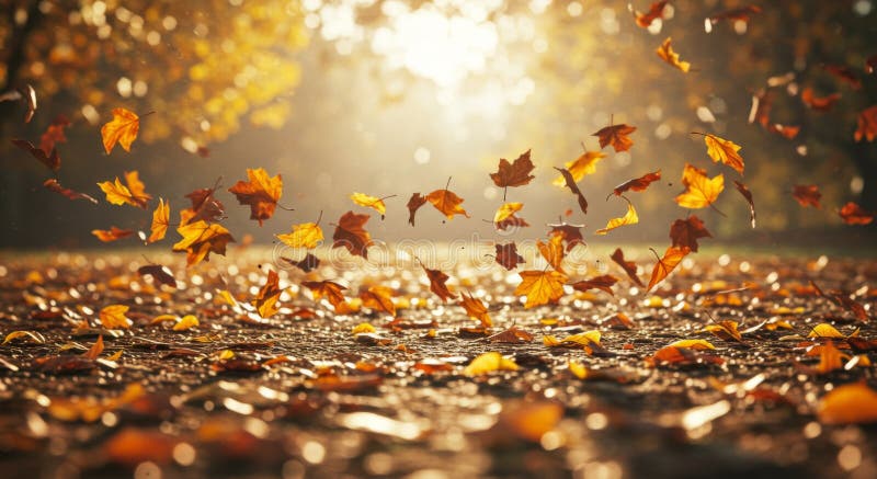 Flying Autumn Leaves in Sunlight Stock Illustration - Illustration of ...