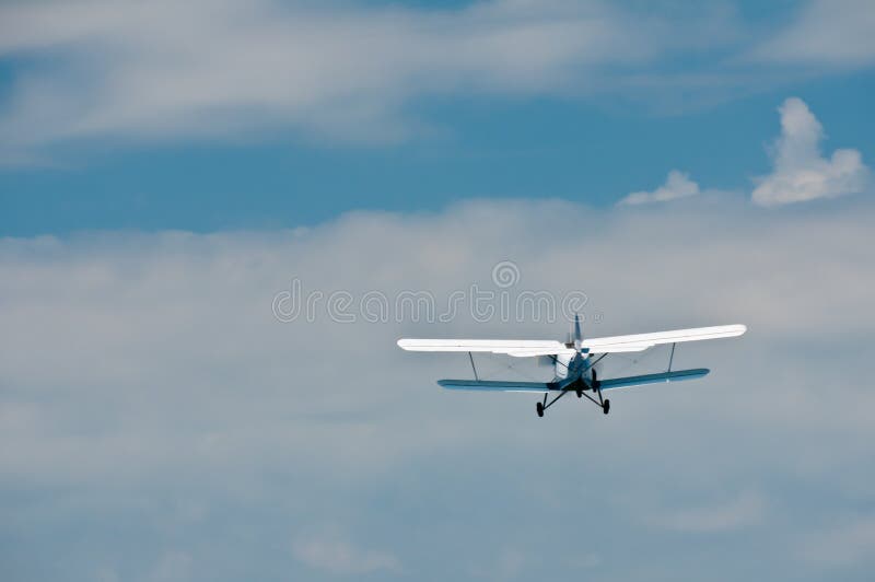 Flying Away Small Blue-white Plane Stock Photo - Image of aerial ...