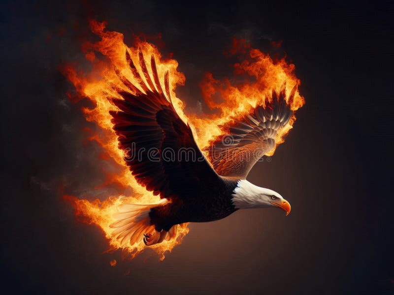 Flying Bald Eagle is on Fire, Ai Generated Stock Illustration ...