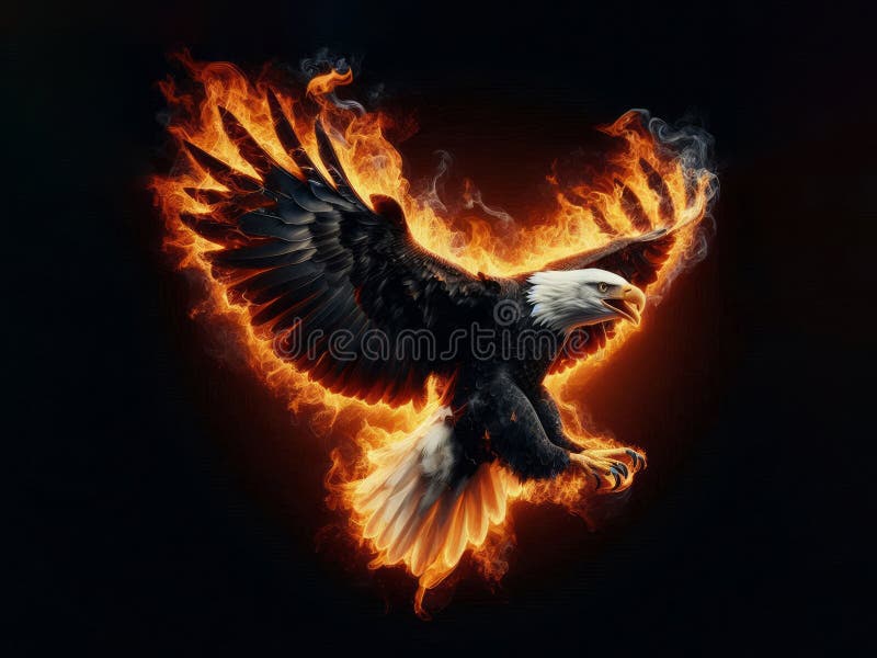 Flying Bald Eagle on Fire, Ai Generated Stock Photo - Image of america ...