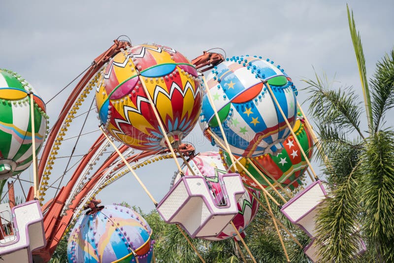 Flying Balloon Machines in Amusement Park Stock Image - Image of height ...