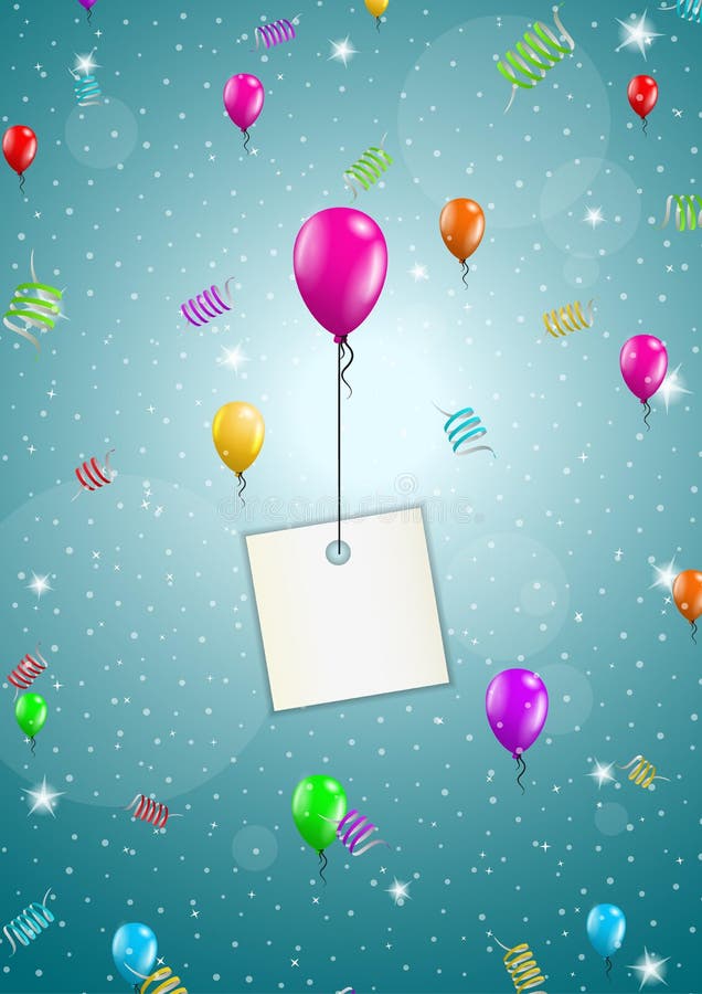 Flying Balloons with Blank Paper Stock Illustration - Illustration of ...