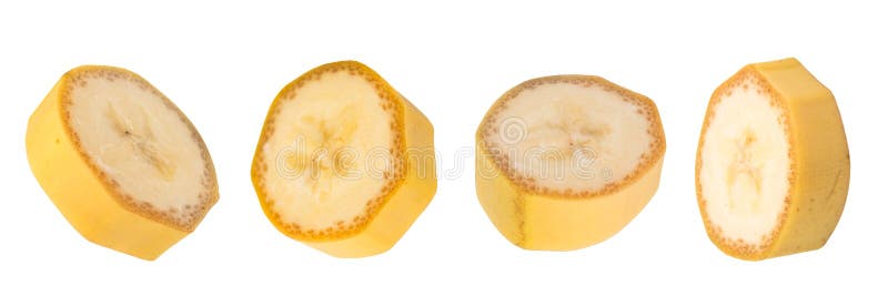 Flying Banana Slices, Isolated on White Background. Panorama, Banner ... Flying Banana Slices, Isolated on White Background. Panorama, Banner ...