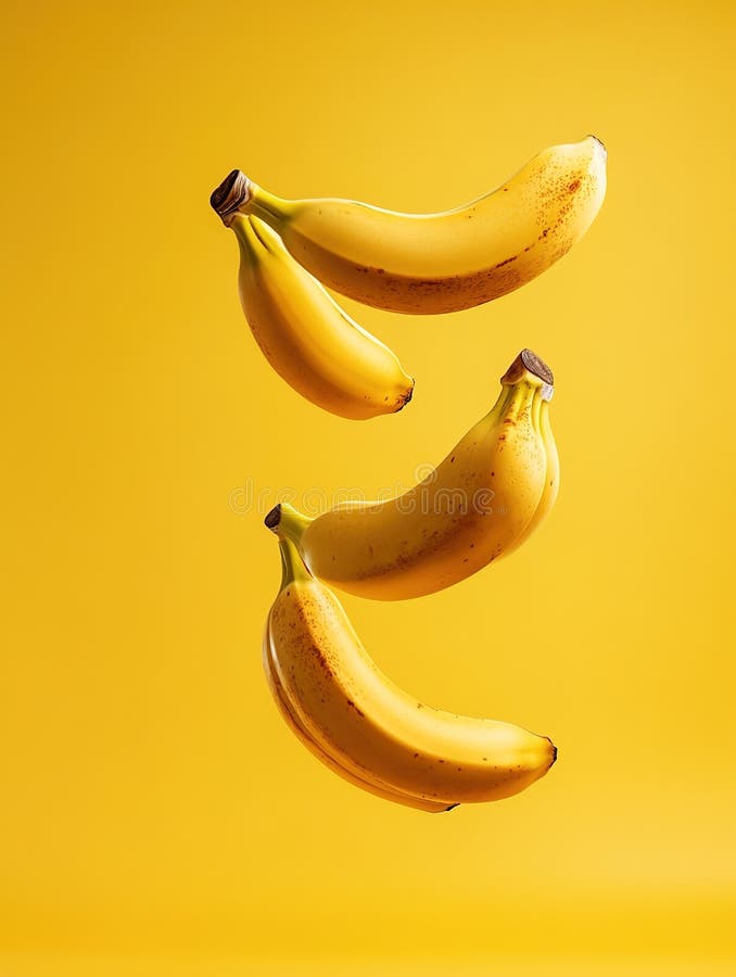 Flying Bananas on Yellow Background Stock Illustration - Illustration ...