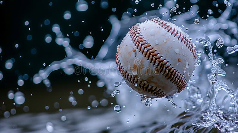 Flying Baseball Ball, with Water Splash on Background, with Space for ...
