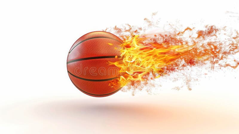 Flying Basketball Ball on Fire. Isolated on White Background. Stock ...