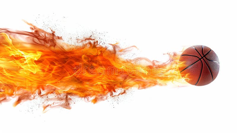 Flying Basketball Ball on Fire. Isolated on White Background. Stock ...