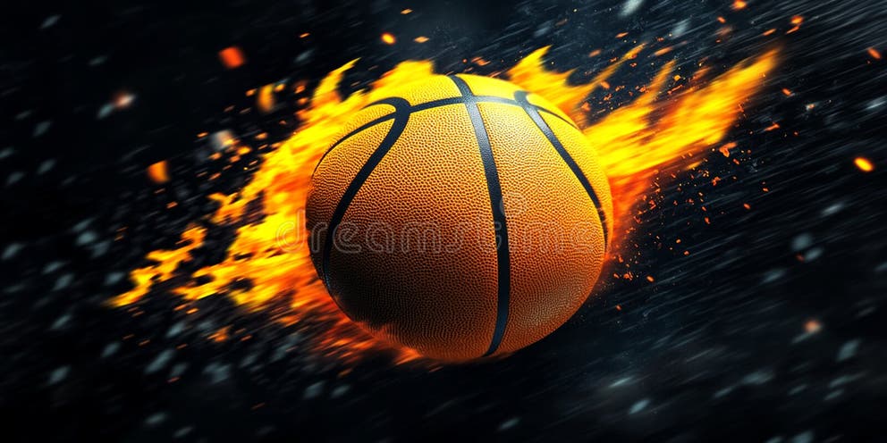 Flying Basketball on Fire Falling from the Dark Stock Illustration ...