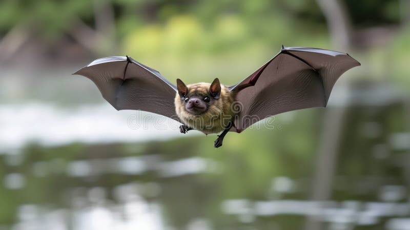 Flying Bat Over Tranquil River at Twilight, Creating Serene Atmosphere ...