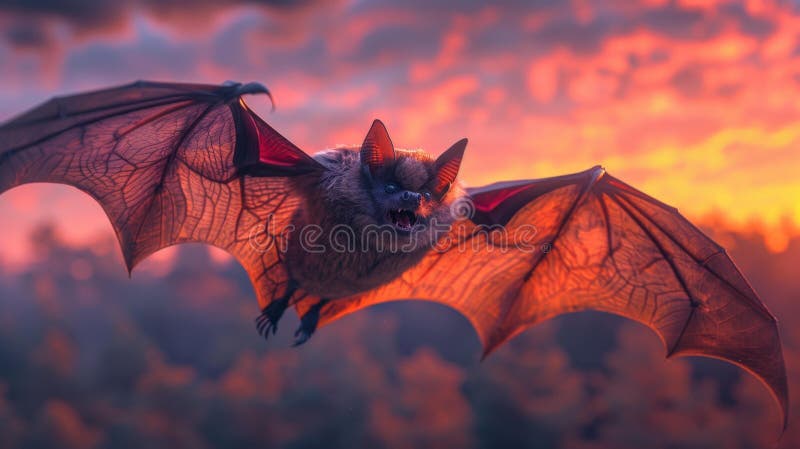 Flying Bat at Sunset - Generative Ai Stock Illustration - Illustration ...