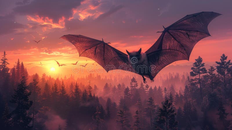 Flying Bat at Sunset - Generative Ai Stock Illustration - Illustration ...