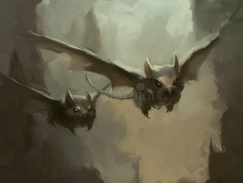 Flying Bats, Dark Sky, Dramatic Scene, Fantasy Art Stock Illustration ...