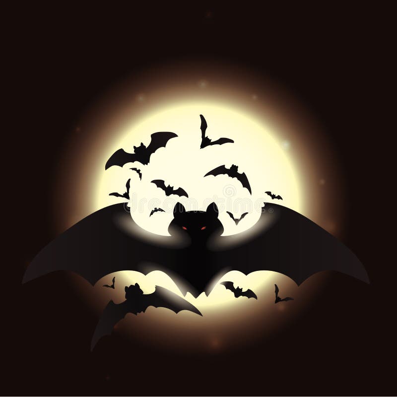 Flying Bats in Shining Full Moon Night, Vector Illustration Stock ...