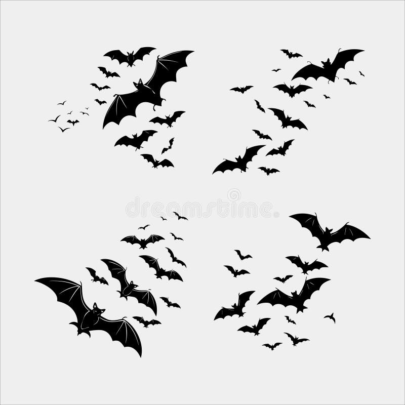 Flying Bats Silhouette in Black Color Simple and Clean Vector Stock ...
