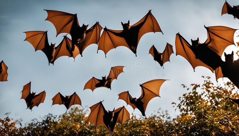 Flying Bats in the Sky stock illustration. Illustration of fauna ...
