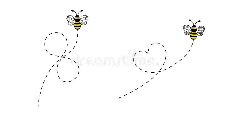 Flying Bee. Honey Bee Flying Down a Trail of Dotted Route Stock Vector ...