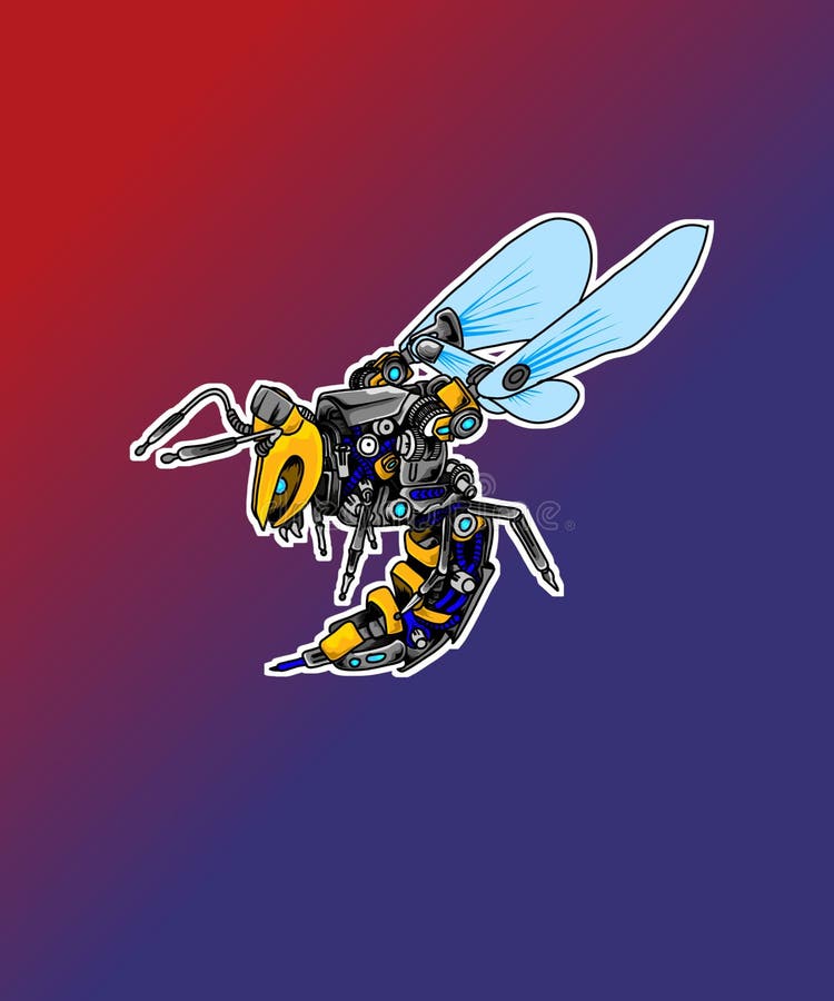Flying Bee Robot Illustration Stock Illustration - Illustration of ...