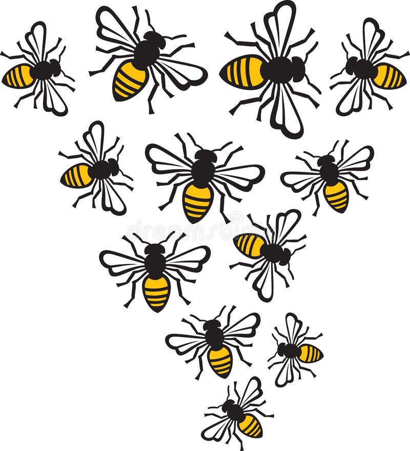 Flying bee vector swarm stock vector. Illustration of honeycomb - 219310113