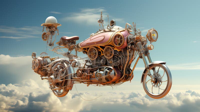 A Flying Bicycle Can Fly in the Air, a Steampunk Motorcycle in the Sky ...