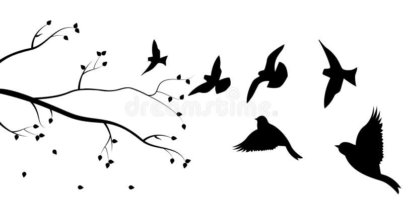 Flying Bird Branch Silhouette Illustration Stock Illustration ...
