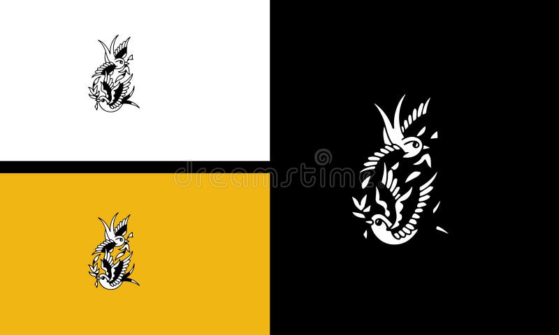 Flying Bird and Leaf Vector Line Art Flat Design Stock Vector ...