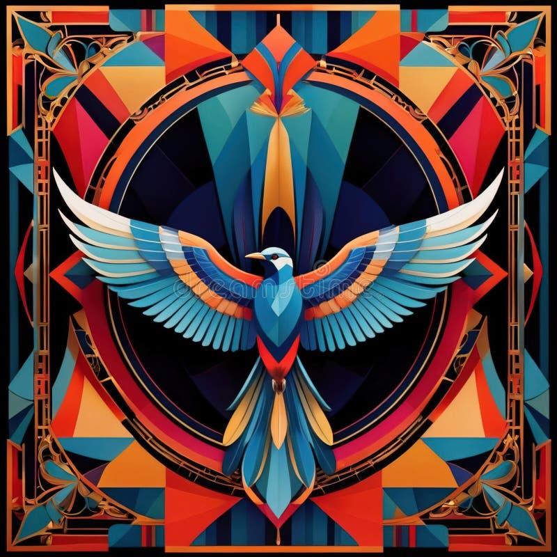 Flying Birds in Flight, Elegant Retro Vintage Art Deco Style ...