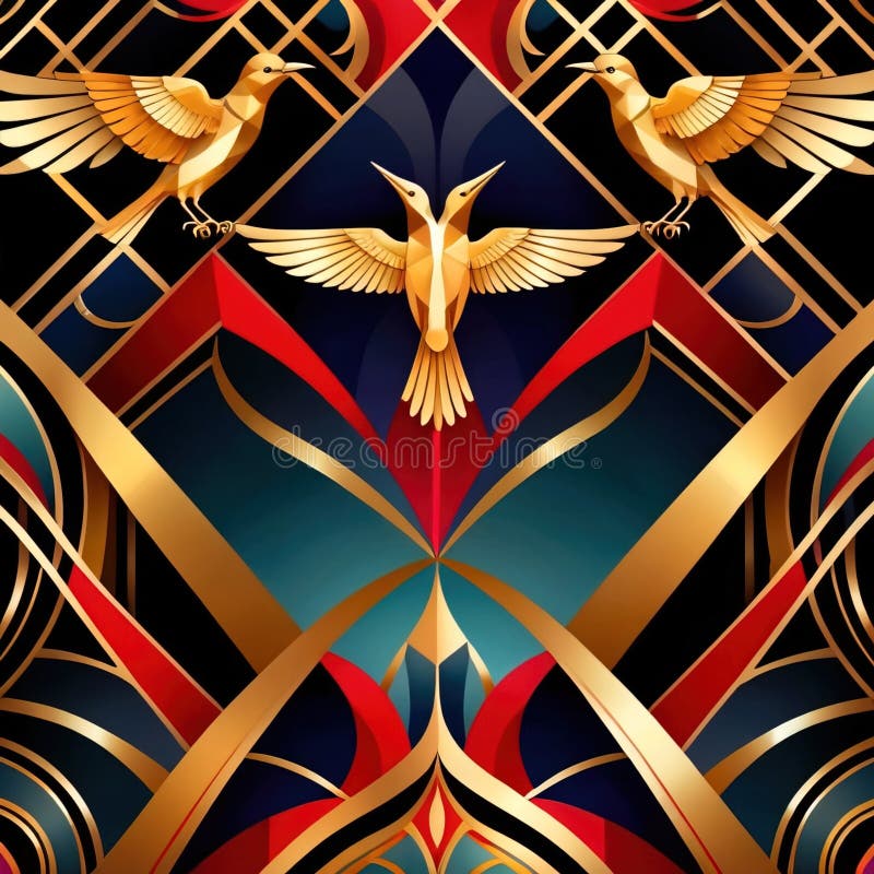 Flying Birds in Flight, Elegant Retro Vintage Art Deco Style ...