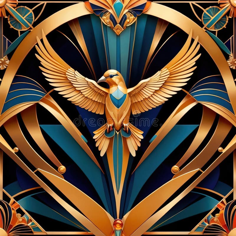 Flying Birds in Flight, Elegant Retro Vintage Art Deco Style ...