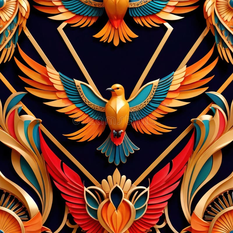 Flying Birds in Flight, Elegant Retro Vintage Art Deco Style ...