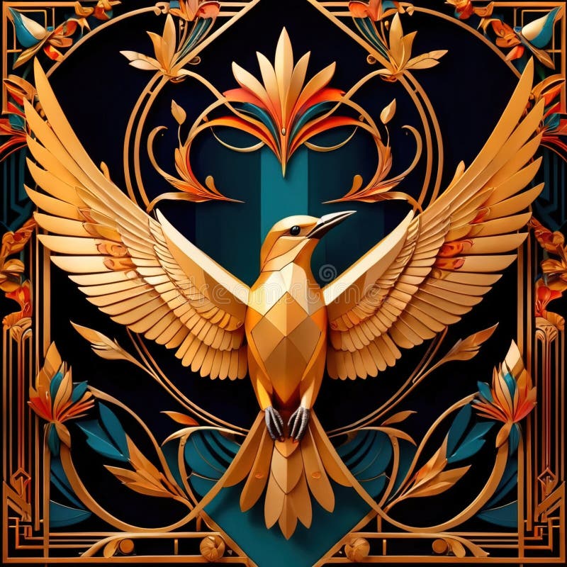 Flying Birds in Flight, Elegant Retro Vintage Art Deco Style ...