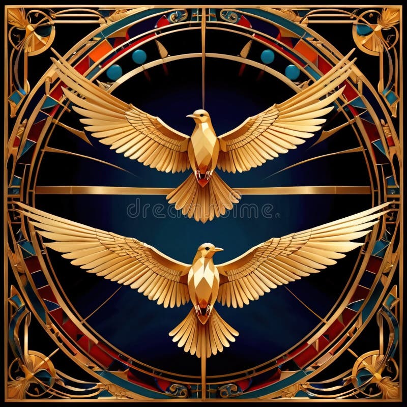 Flying Birds in Flight, Elegant Retro Vintage Art Deco Style ...