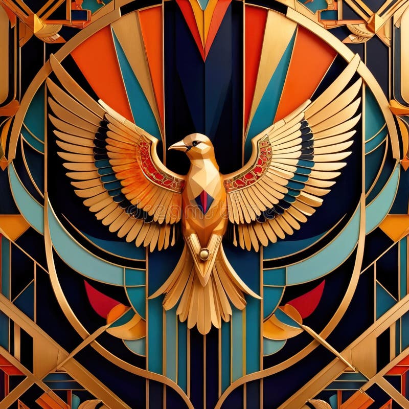 Flying Birds in Flight, Elegant Retro Vintage Art Deco Style ...