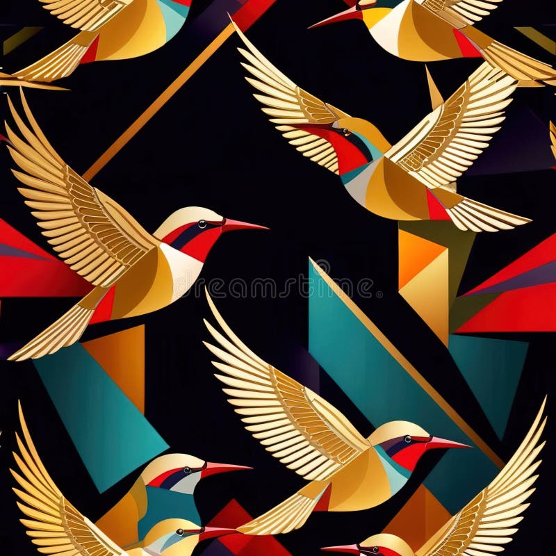 Flying Birds in Flight, Elegant Retro Vintage Art Deco Style ...