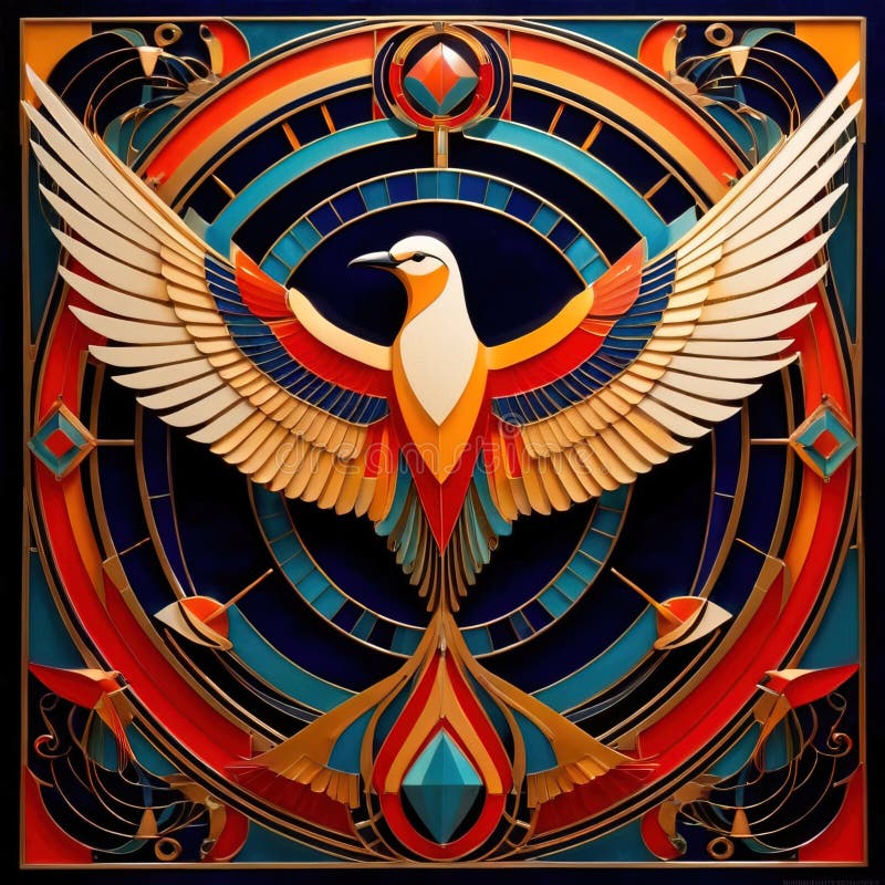 Flying Birds in Flight, Elegant Retro Vintage Art Deco Style ...