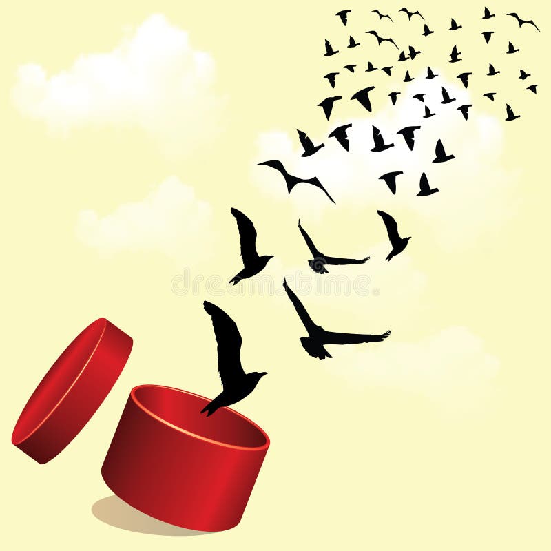 Flying Birds Outside The Box Vector Illustration Stock Vector ...