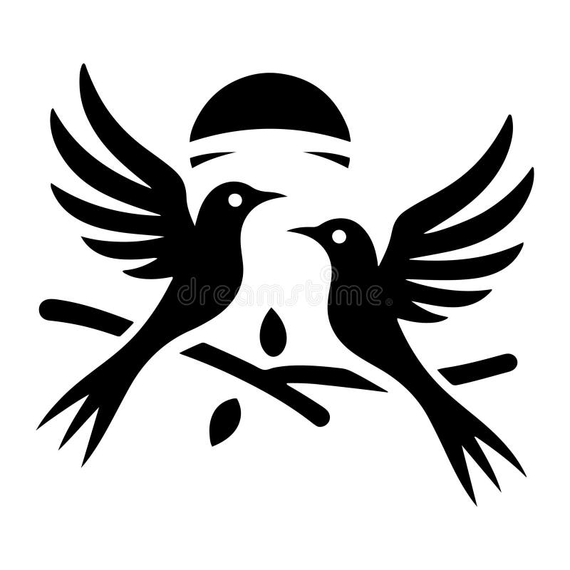 Flying Birds into the Tree Branch with Illustration Stock Vector ...