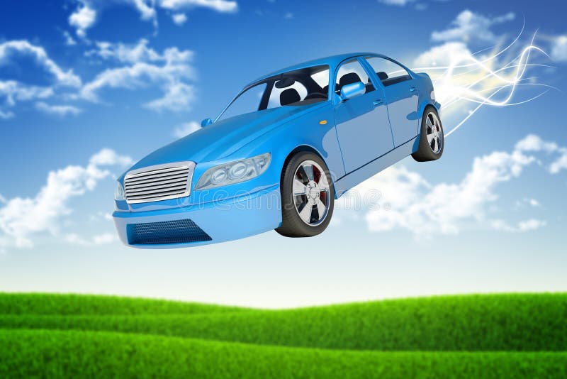 Flying blue car stock image. Image of interior, ground - 55042957