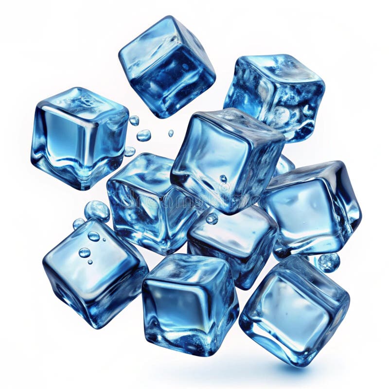 Flying blue ice cubes stock illustration. Illustration of drinkware ...