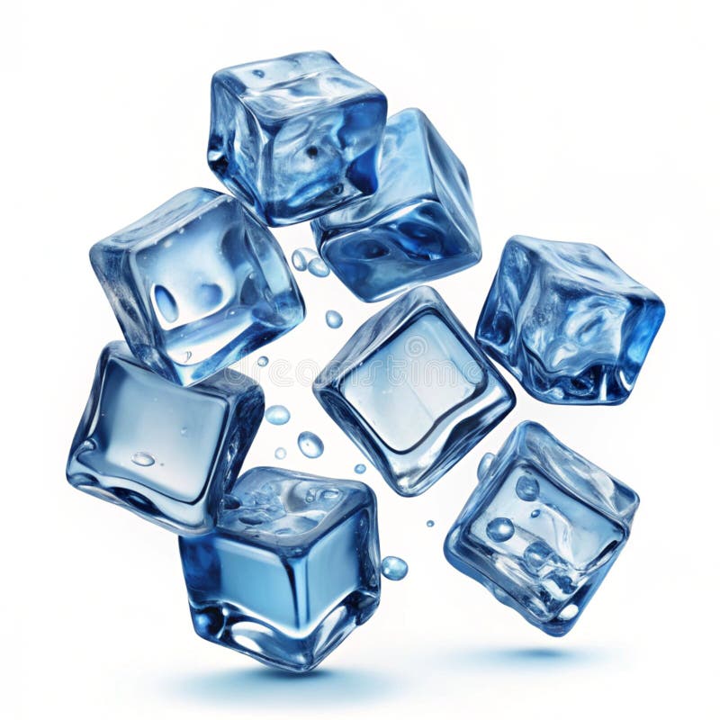 Flying Blue Ice Cubes Isolated on White Stock Illustration ...