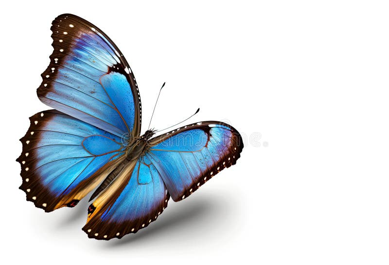 Flying Blue Morpho Butterfly with Open Wings Isolated on White ...