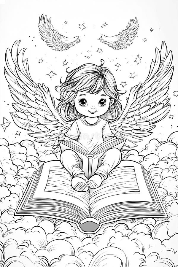 Flying Book with Wings Coloring Page for Kids Stock Illustration ...