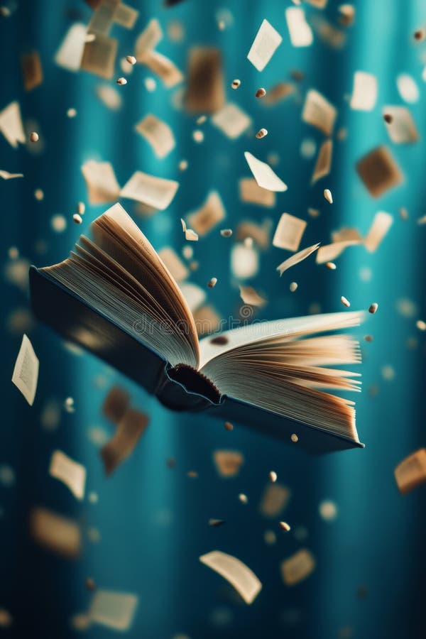 Flying Books on Blue stock photo. Image of magical, scattered - 386166162