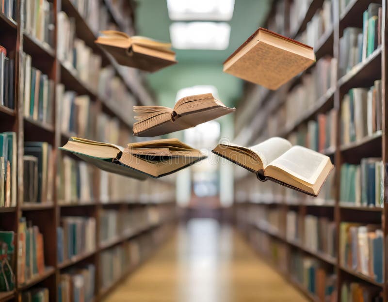 Flying Books in Library. Ancient Book in the Interior University ...