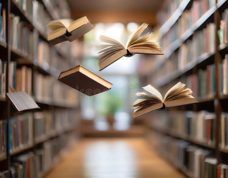 Flying Books in Library. Ancient Book in the Interior University ...