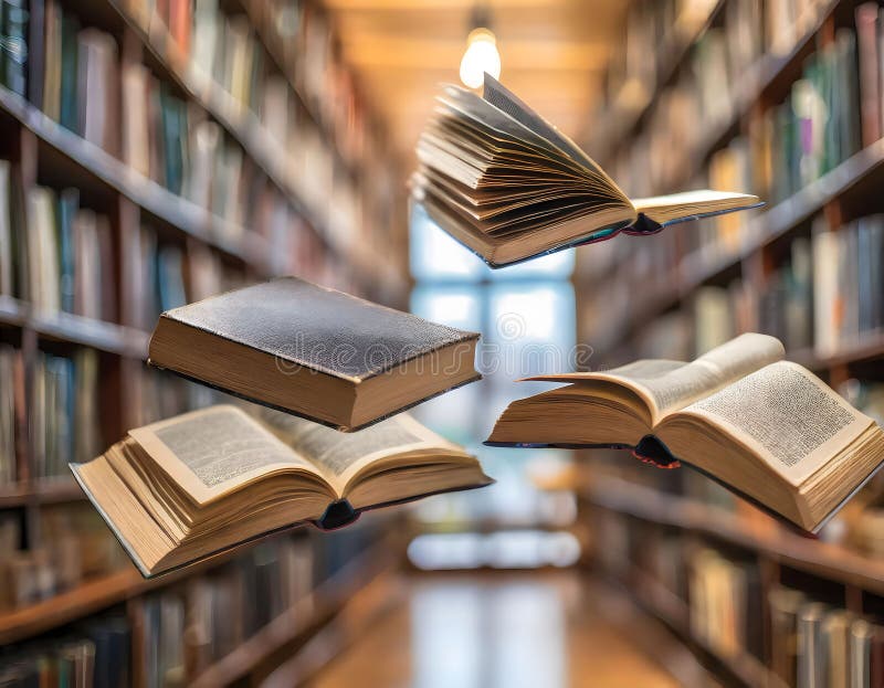 Flying Books in Library. Ancient Book in the Interior University ...